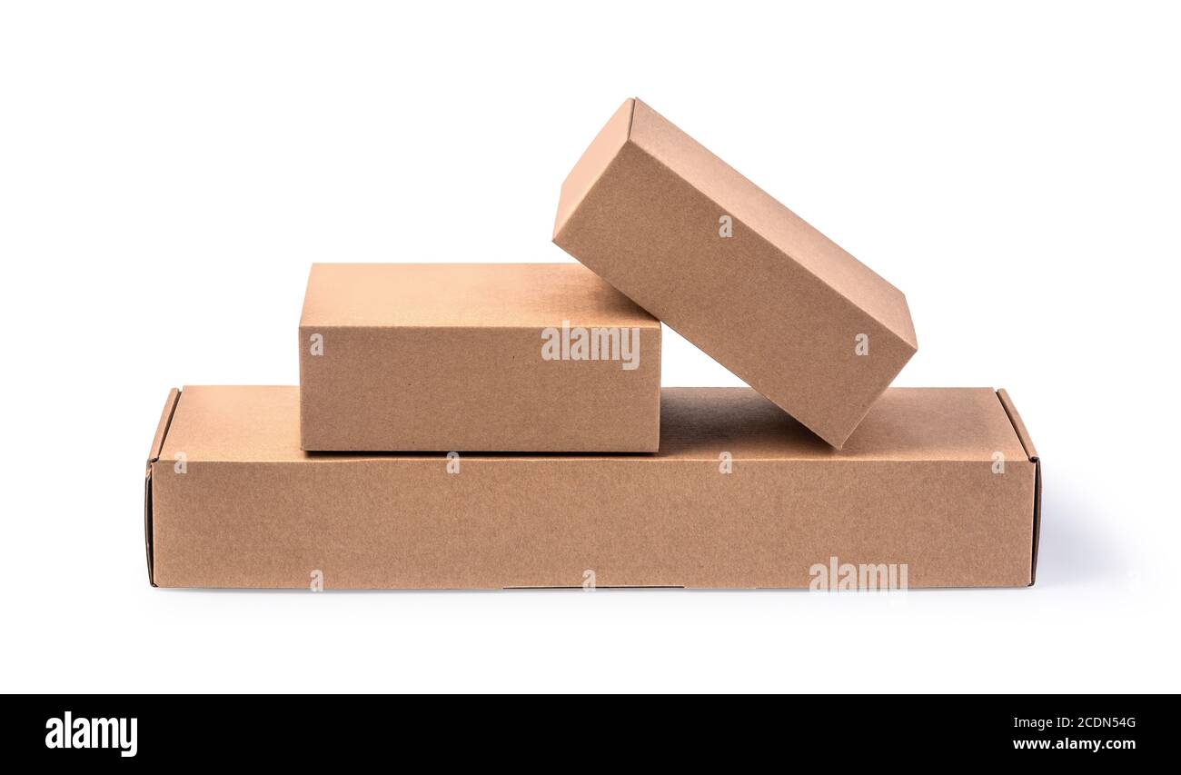 closing a stack of cardboard boxes on a white background with clipping ...