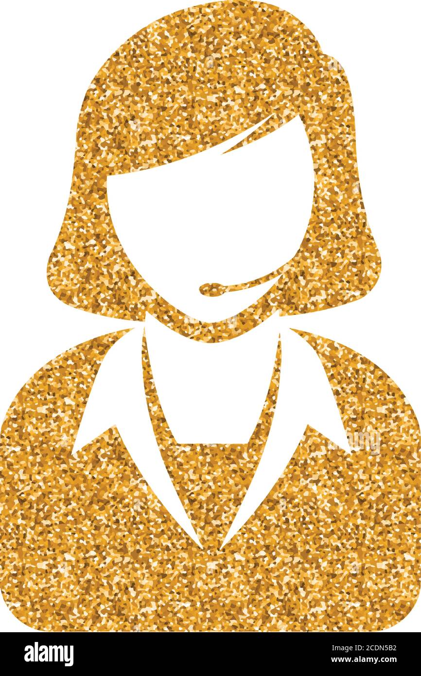 Female receptionist icon in gold glitter texture. Sparkle luxury style ...