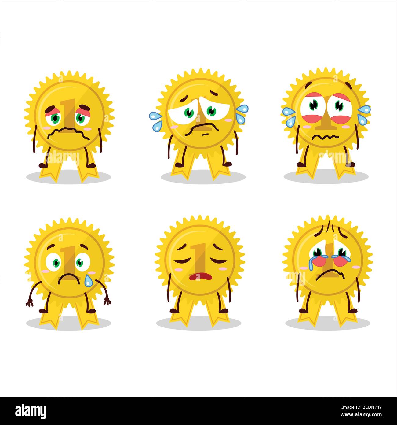 Gold medal ribbon cartoon character with sad expression Stock Vector ...