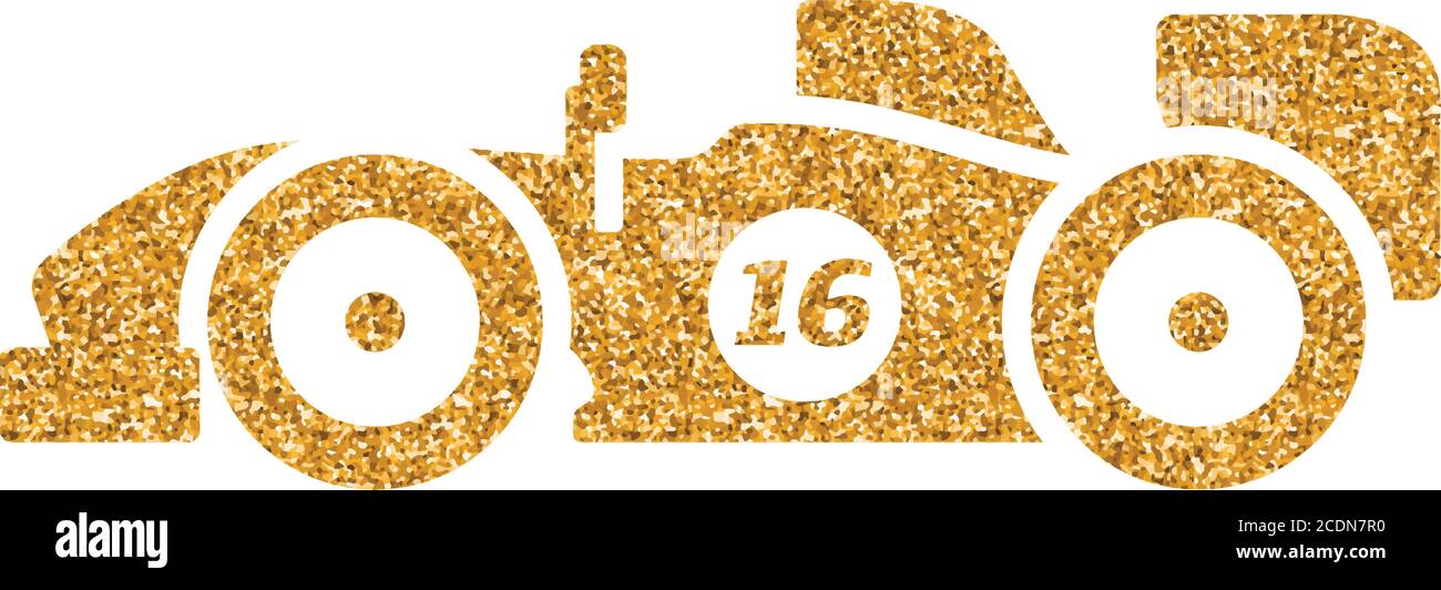 Race car icon in gold glitter texture. Sparkle luxury style vector ...
