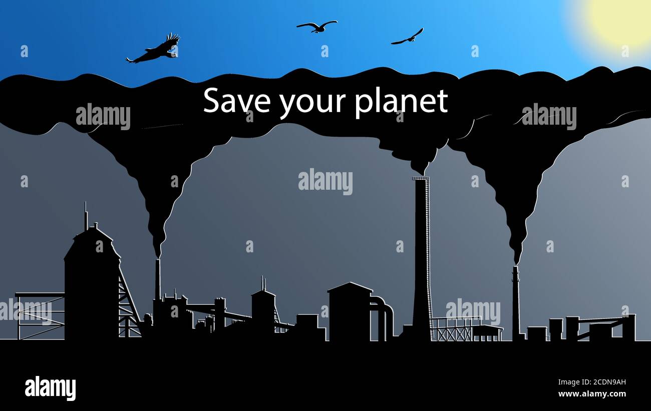 The concept of environmental pollution by plants. Smoky factory ...