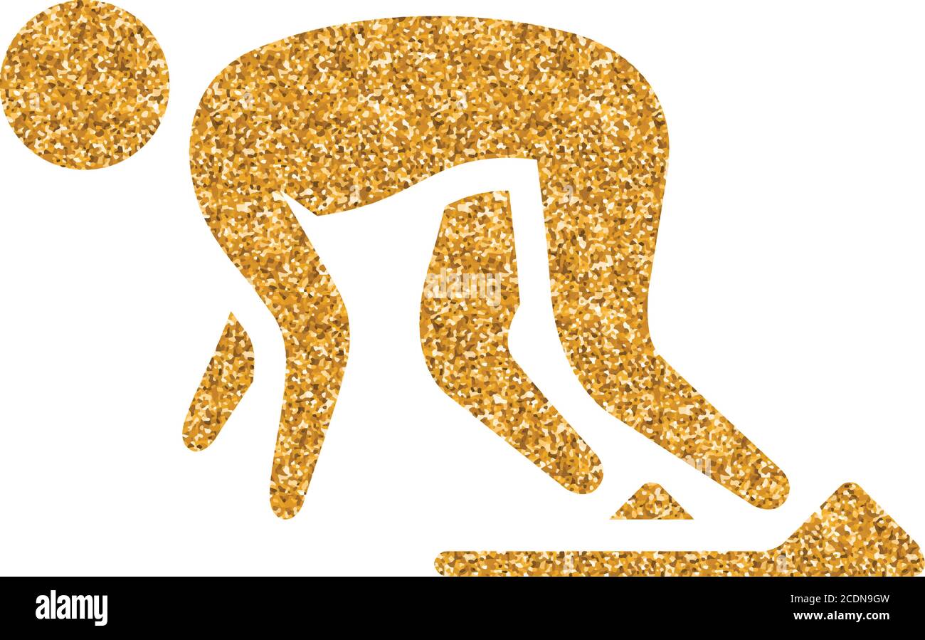 Starting runner icon in gold glitter texture. Sparkle luxury style ...