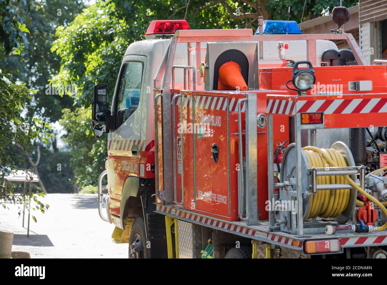 A New South Wales Rural Fire Service truck parked near its fire station ...