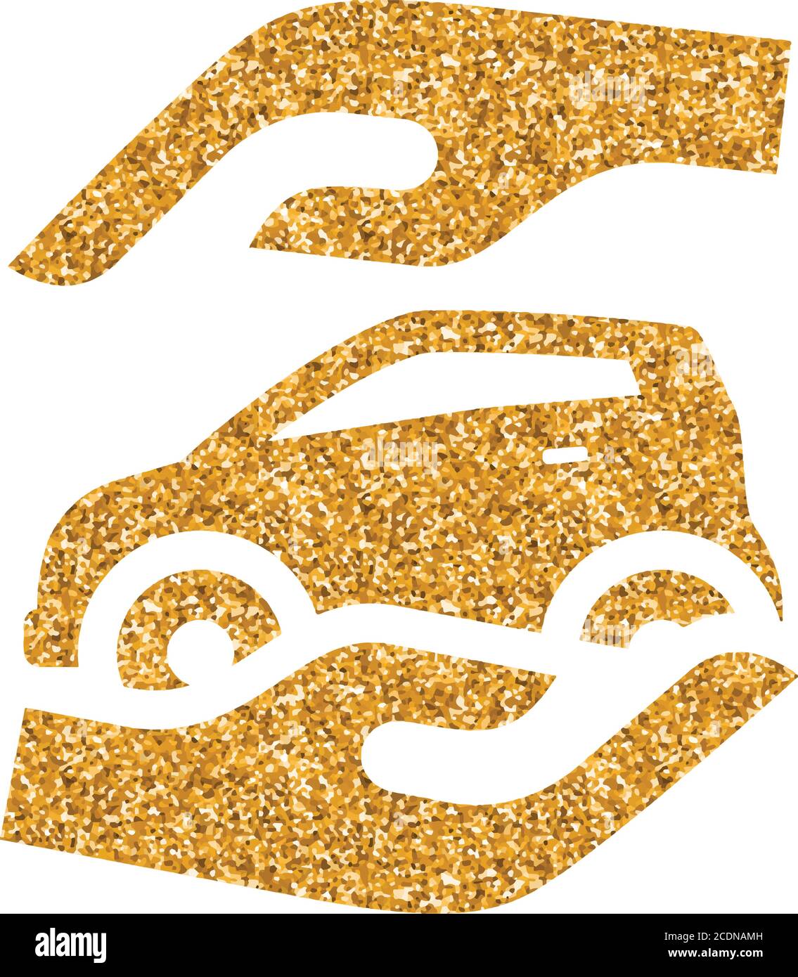 Hand holding car icon in gold glitter texture. Sparkle luxury style ...