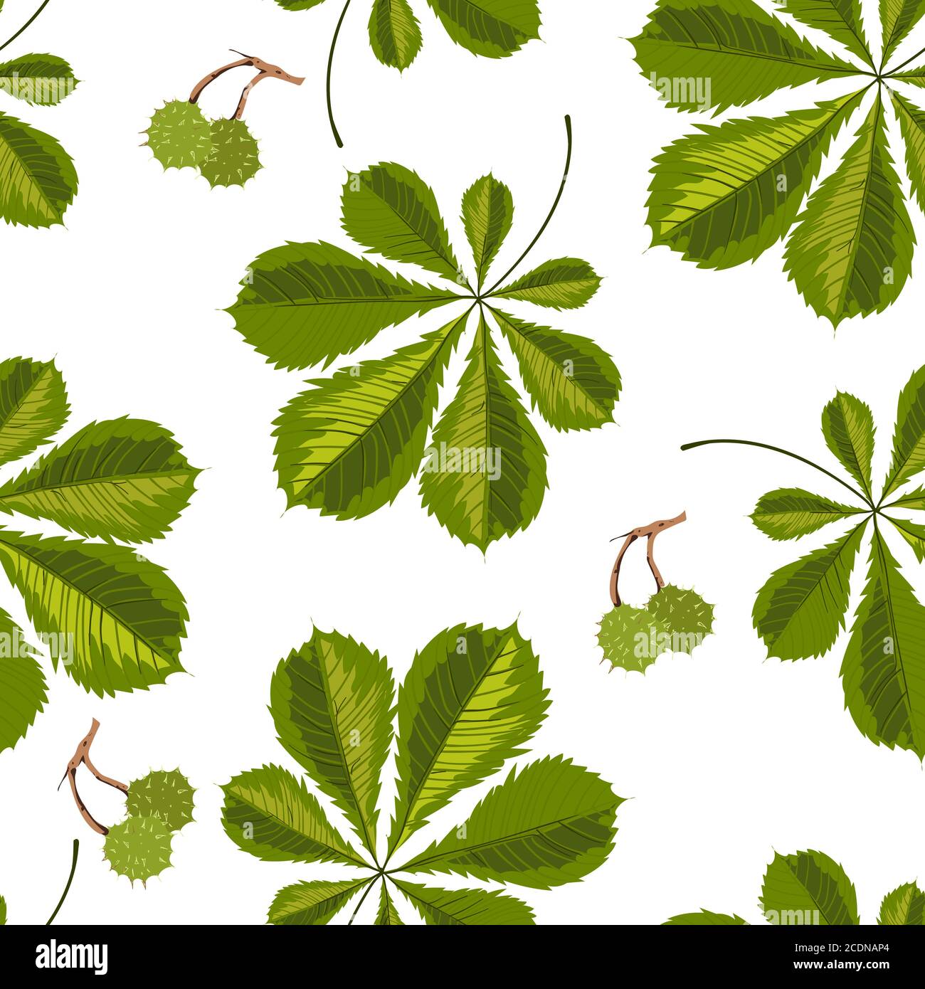 Chestnut tree leaves seamless pattern of green foliage Stock Vector ...