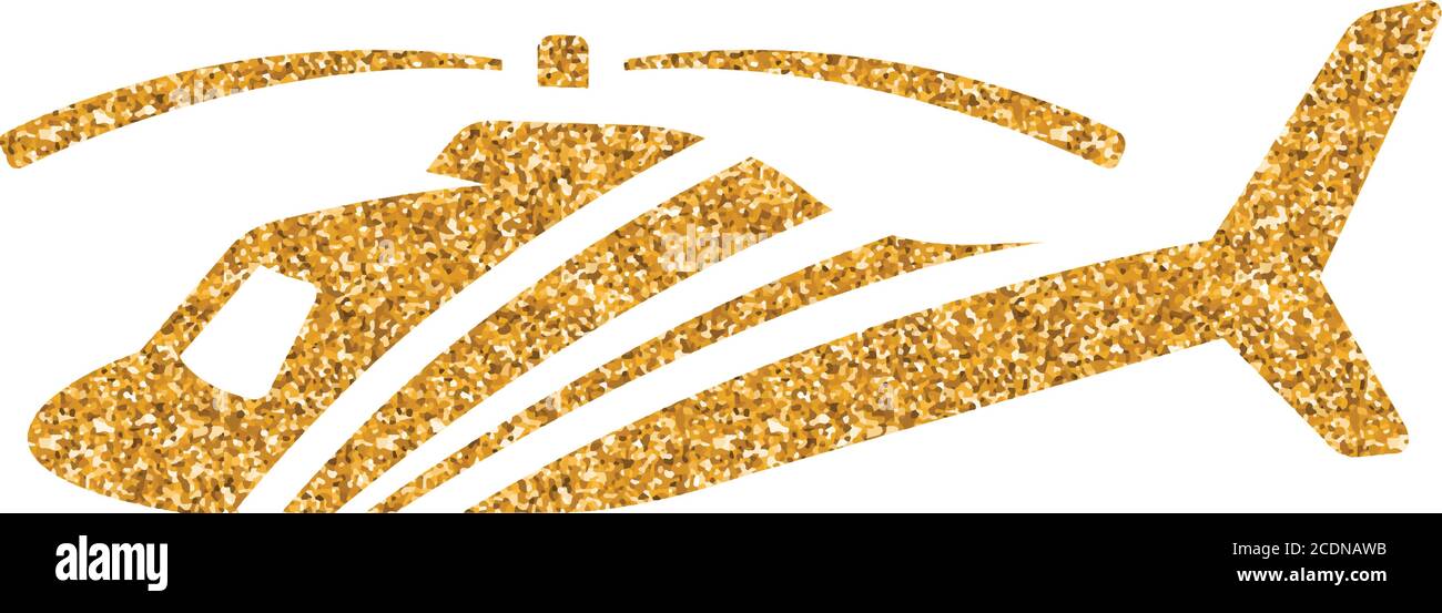 Helicopter icon in gold glitter texture. Sparkle luxury style vector ...