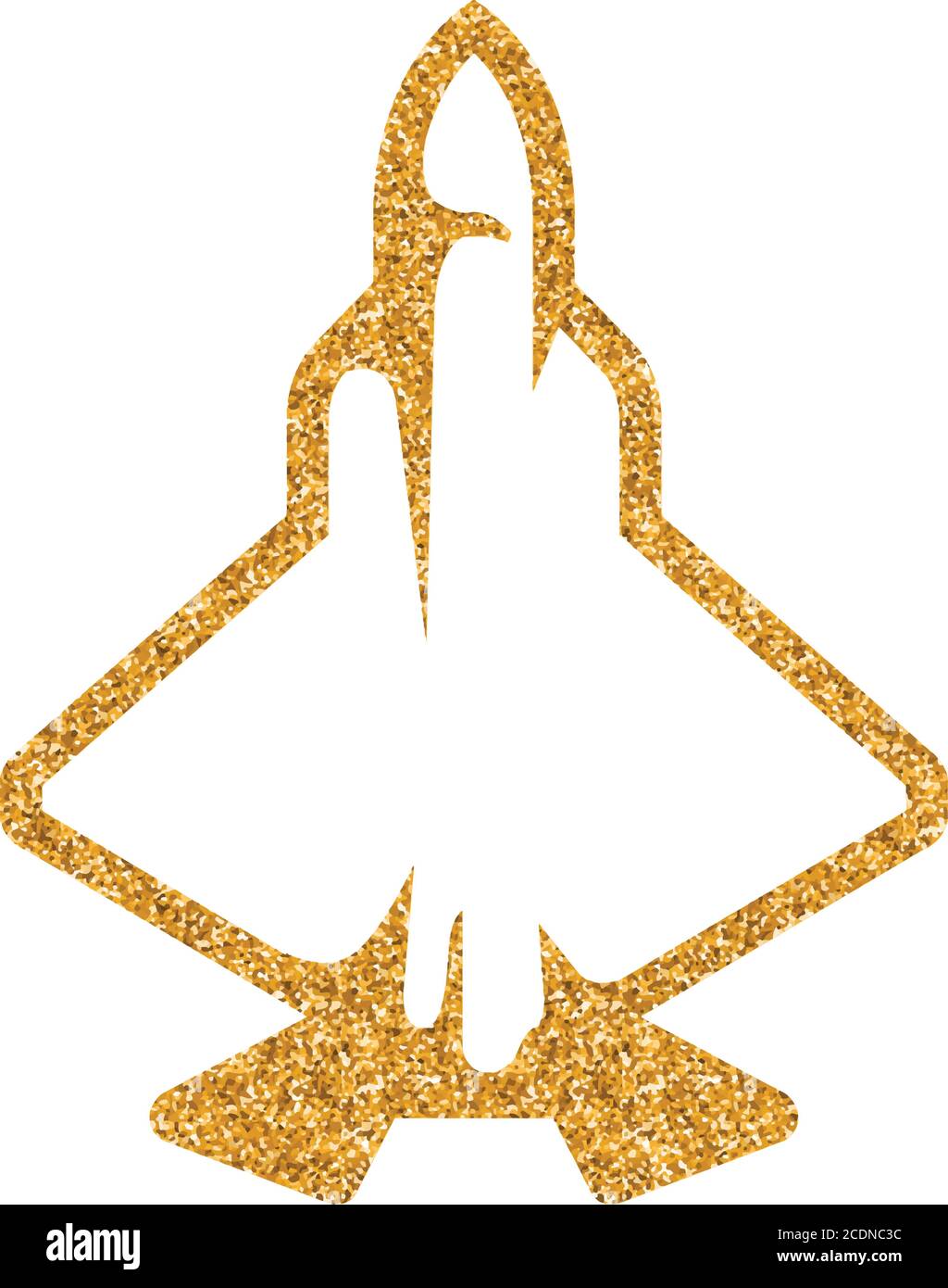 Fighter jet icon in gold glitter texture. Sparkle luxury style vector ...