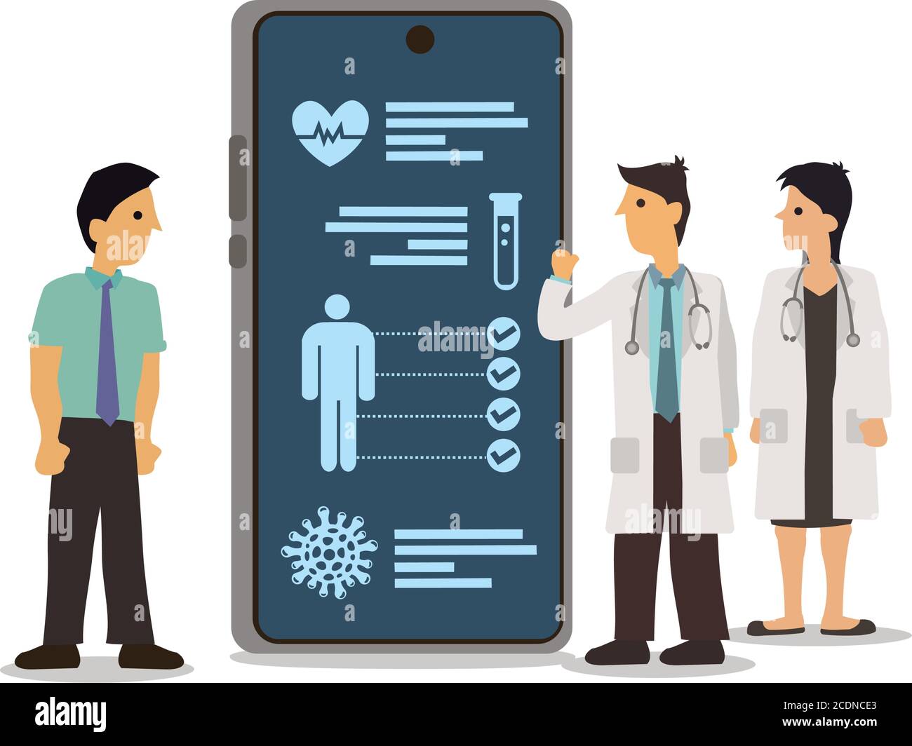 Doctors examining a patient using an app on a smartphone. Concept of ...