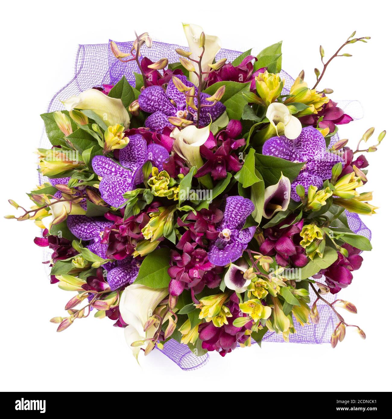 Bouquet of flowers top view isolated on white Stock Photo - Alamy