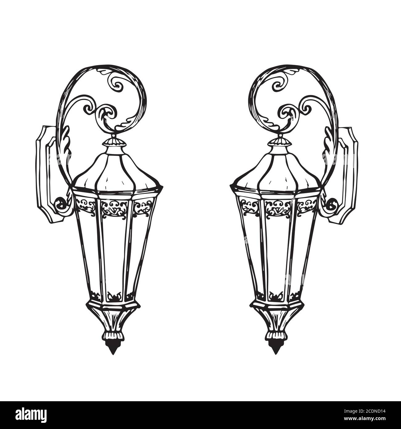 street lamp forged, illustration, vintage, sketching, retro lantern ...