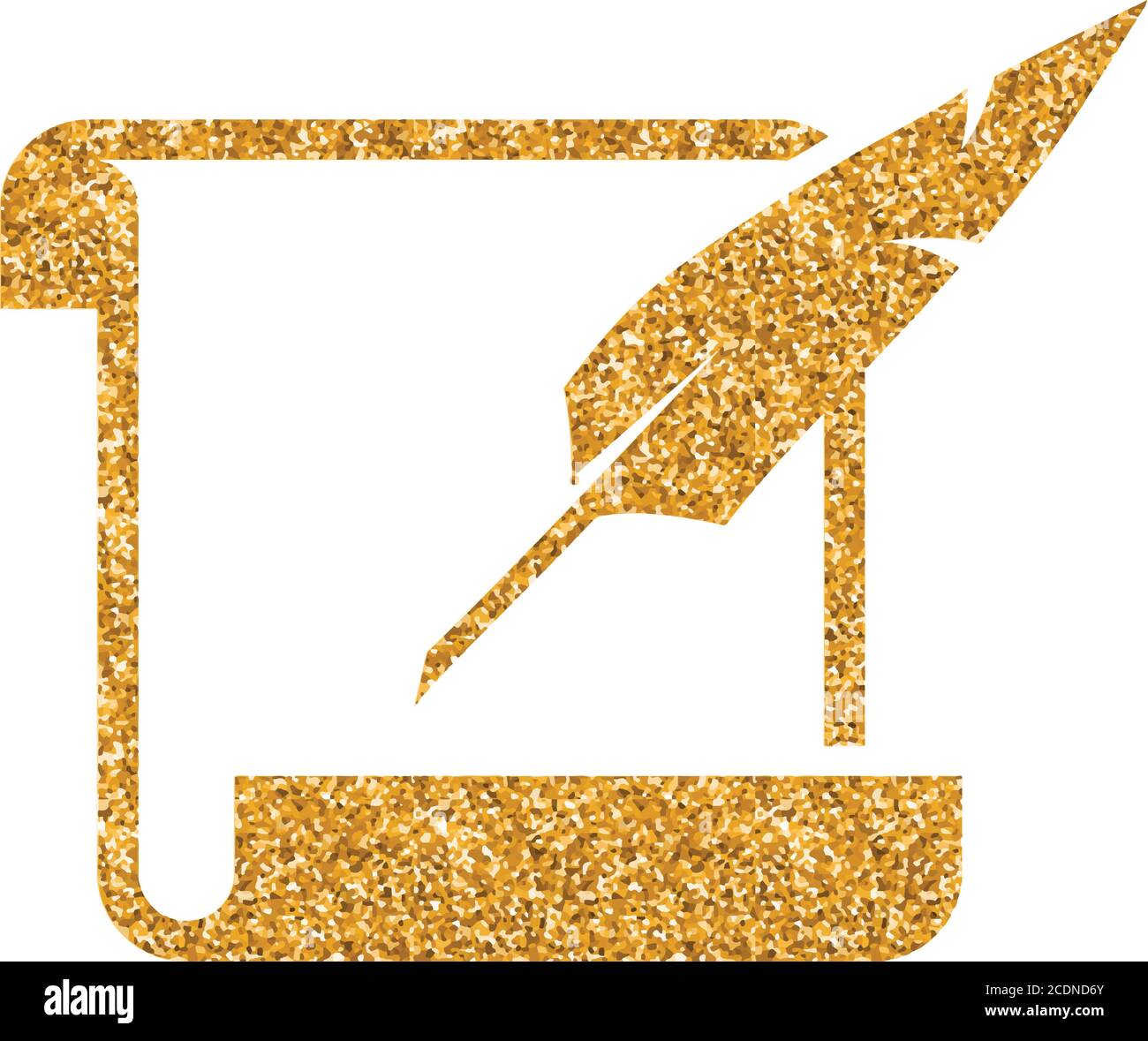 Letter quill pen icon in gold glitter texture. Sparkle luxury style ...