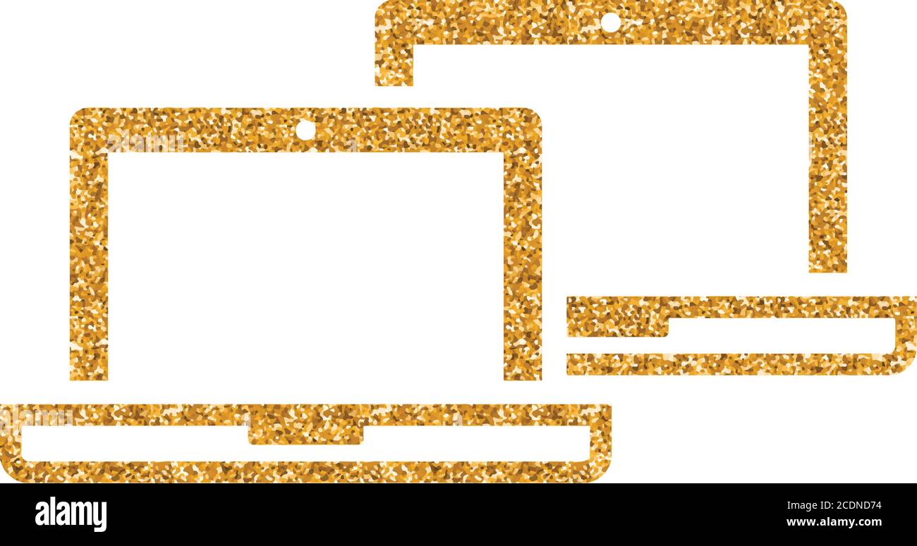 Laptops icon in gold glitter texture. Sparkle luxury style vector ...