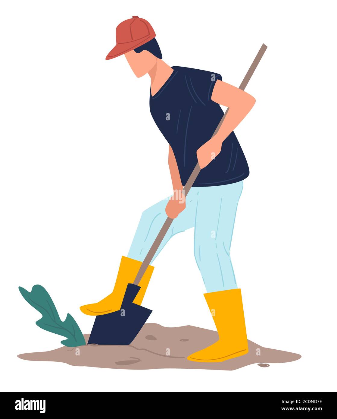 Male character digging holes in soil, agriculture and farming Stock ...