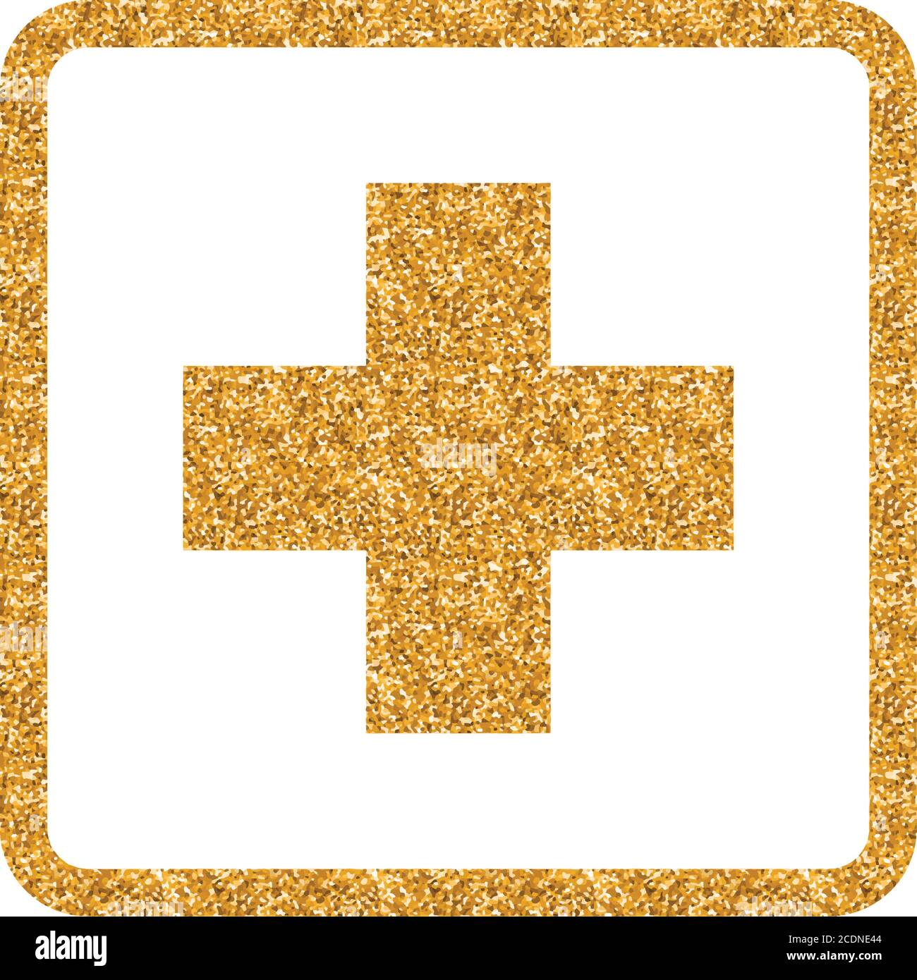 Medical cross icon in gold glitter texture. Sparkle luxury style vector ...