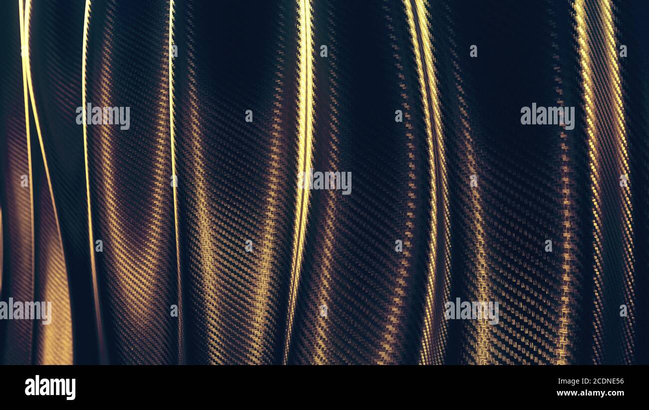 Wave carbon gold texture background. Dark with lighting. 3D rendering ...