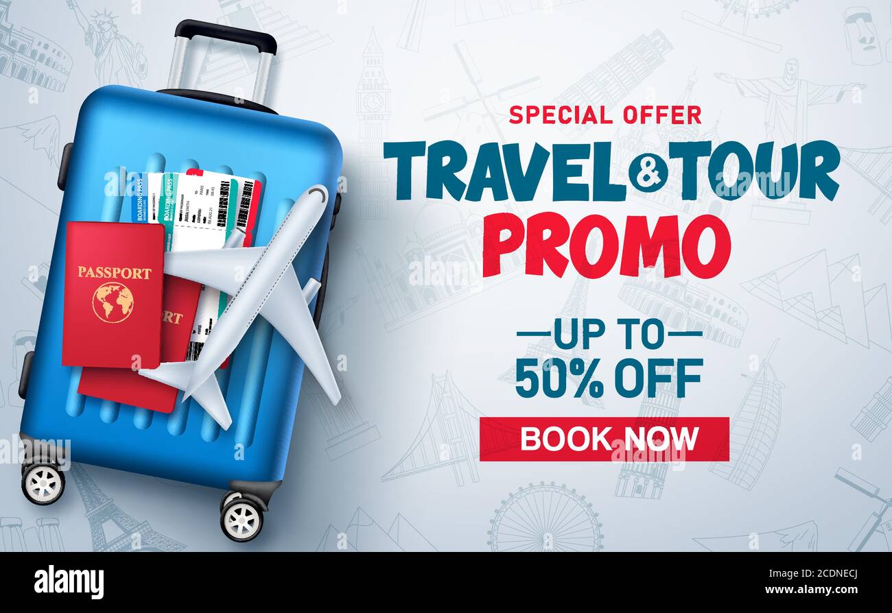 Travel and tour promo vector background template. Travel and tour ...