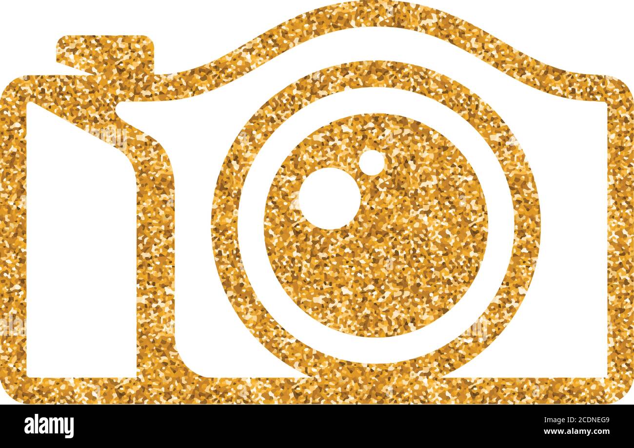 Camera icon in gold glitter texture. Sparkle luxury style vector ...