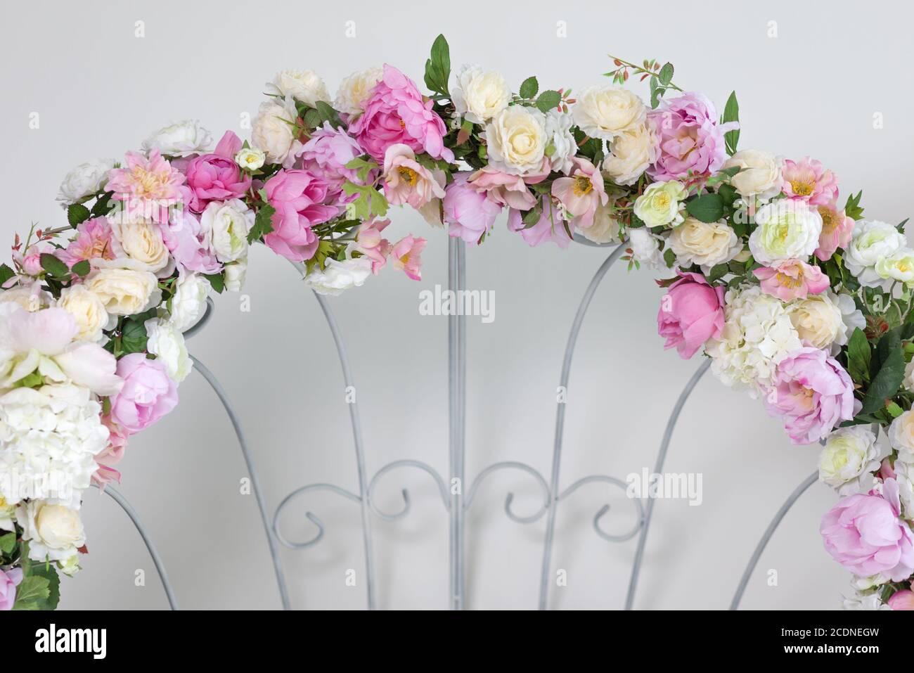 Part of wedding arch with pink and white flowers Stock Photo - Alamy