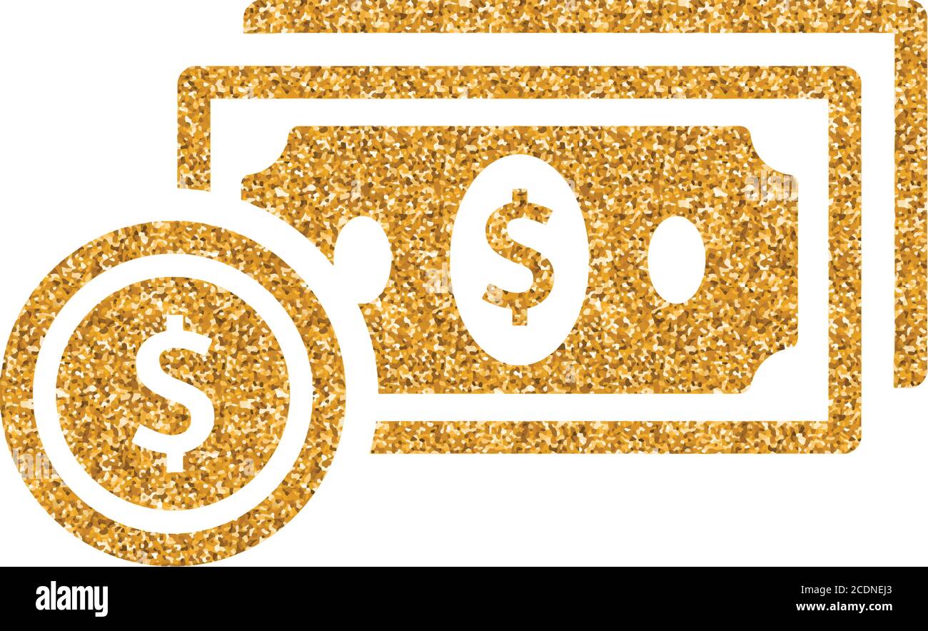 Money icon in gold glitter texture. Sparkle luxury style vector ...