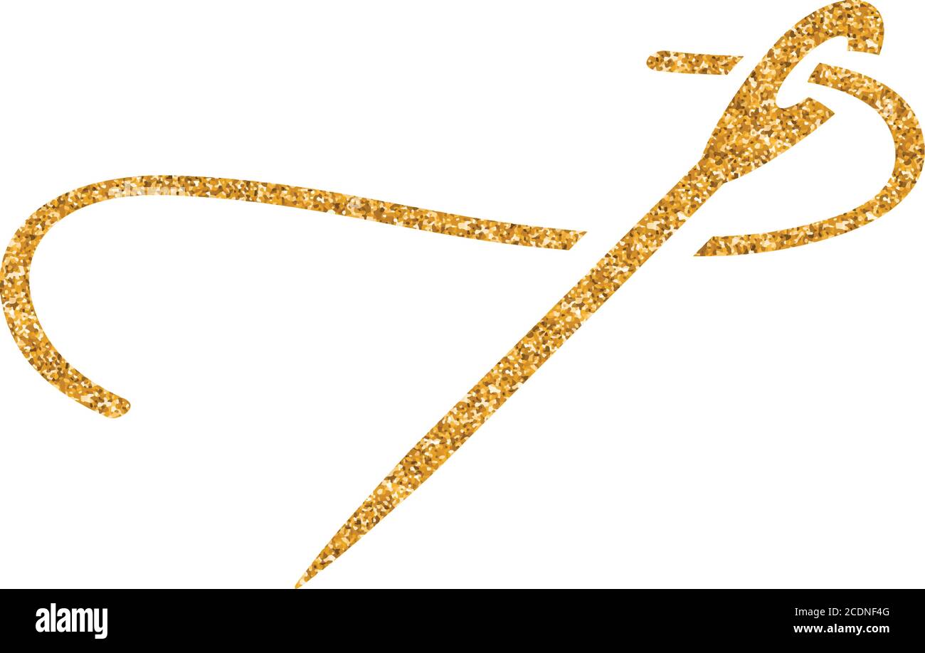 Needle icon in gold glitter texture. Sparkle luxury style vector ...