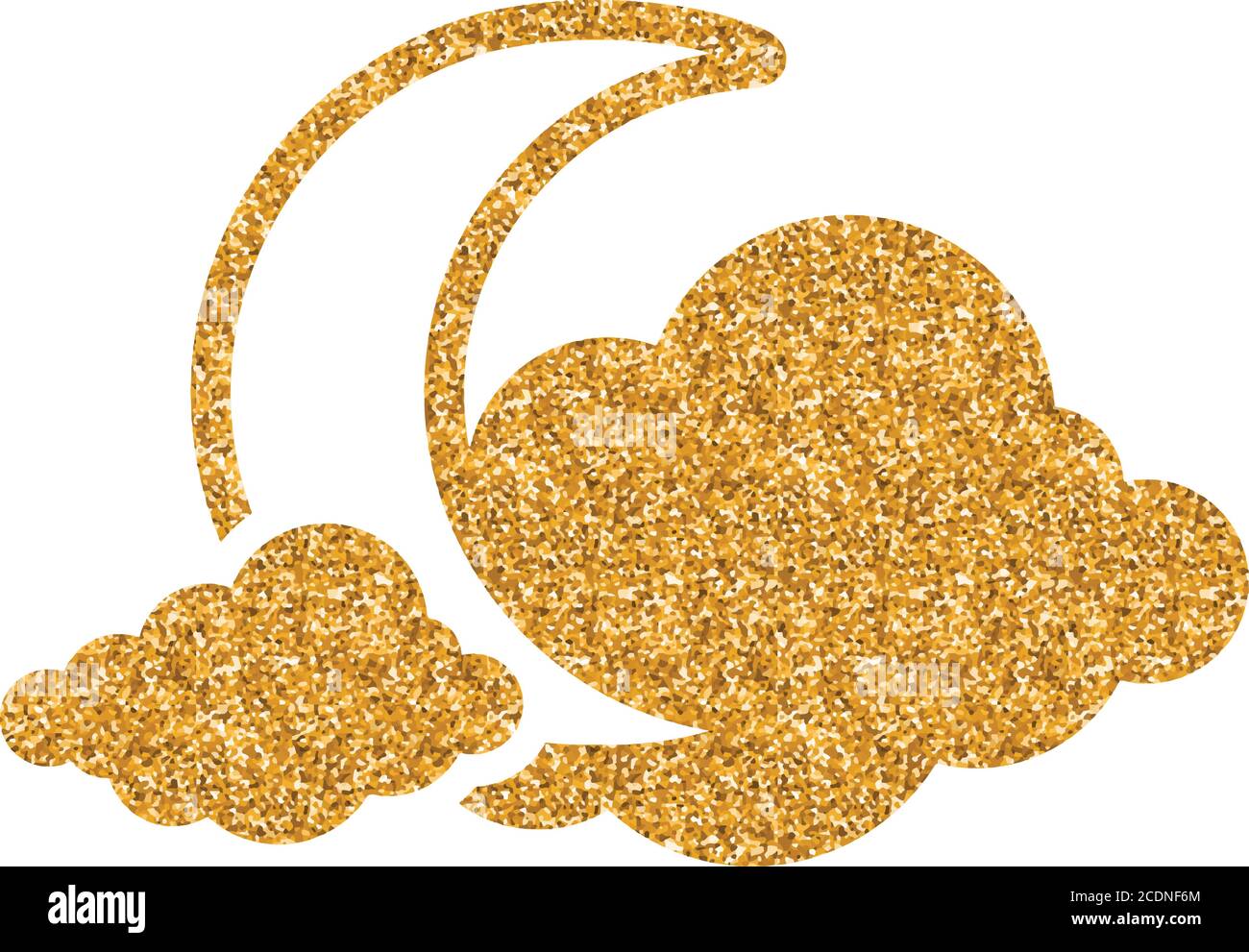 Weather overcast cloudy icon in gold glitter texture. Sparkle luxury style vector illustration ...