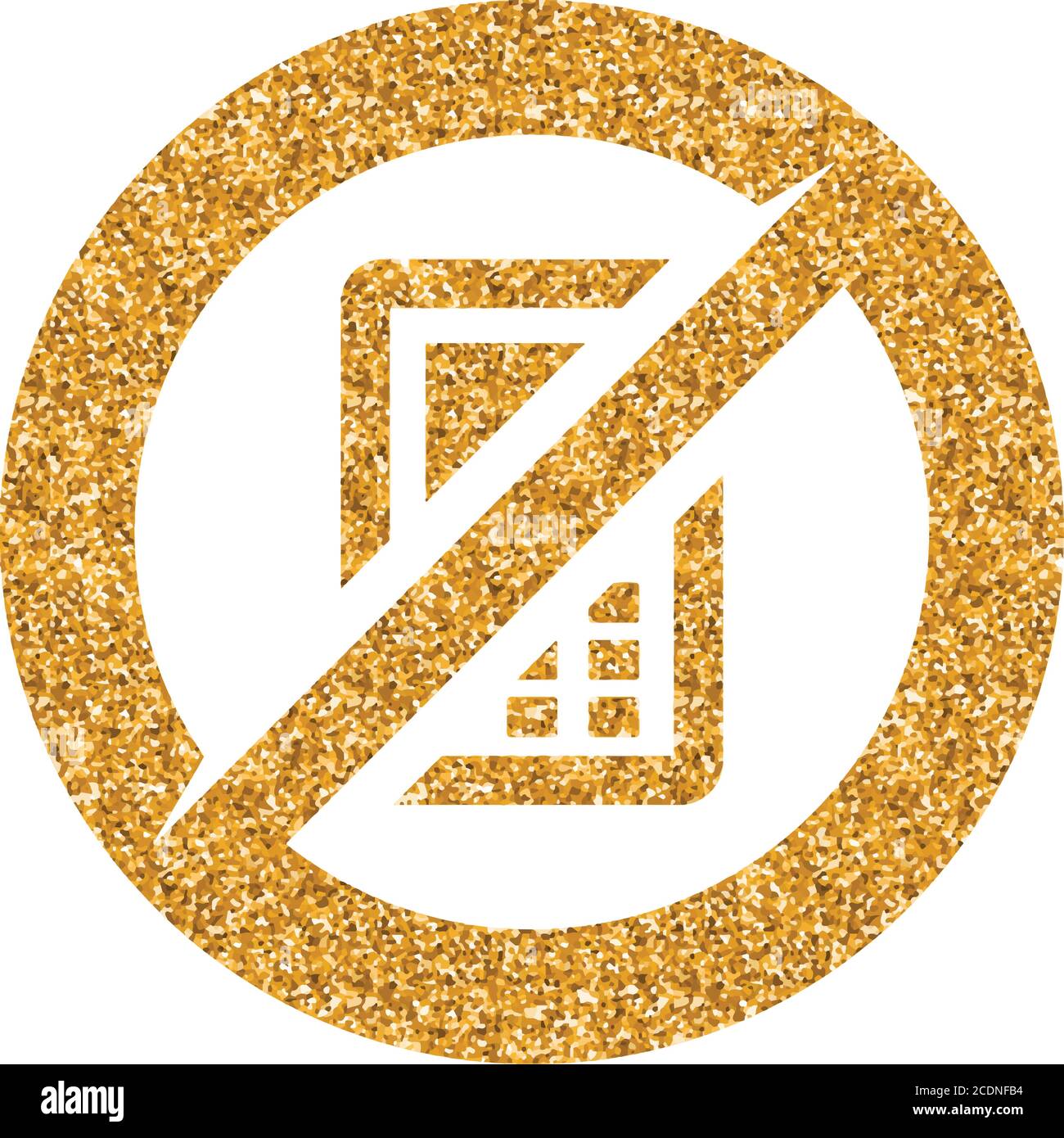 Phone restriction area icon in gold glitter texture. Sparkle luxury ...
