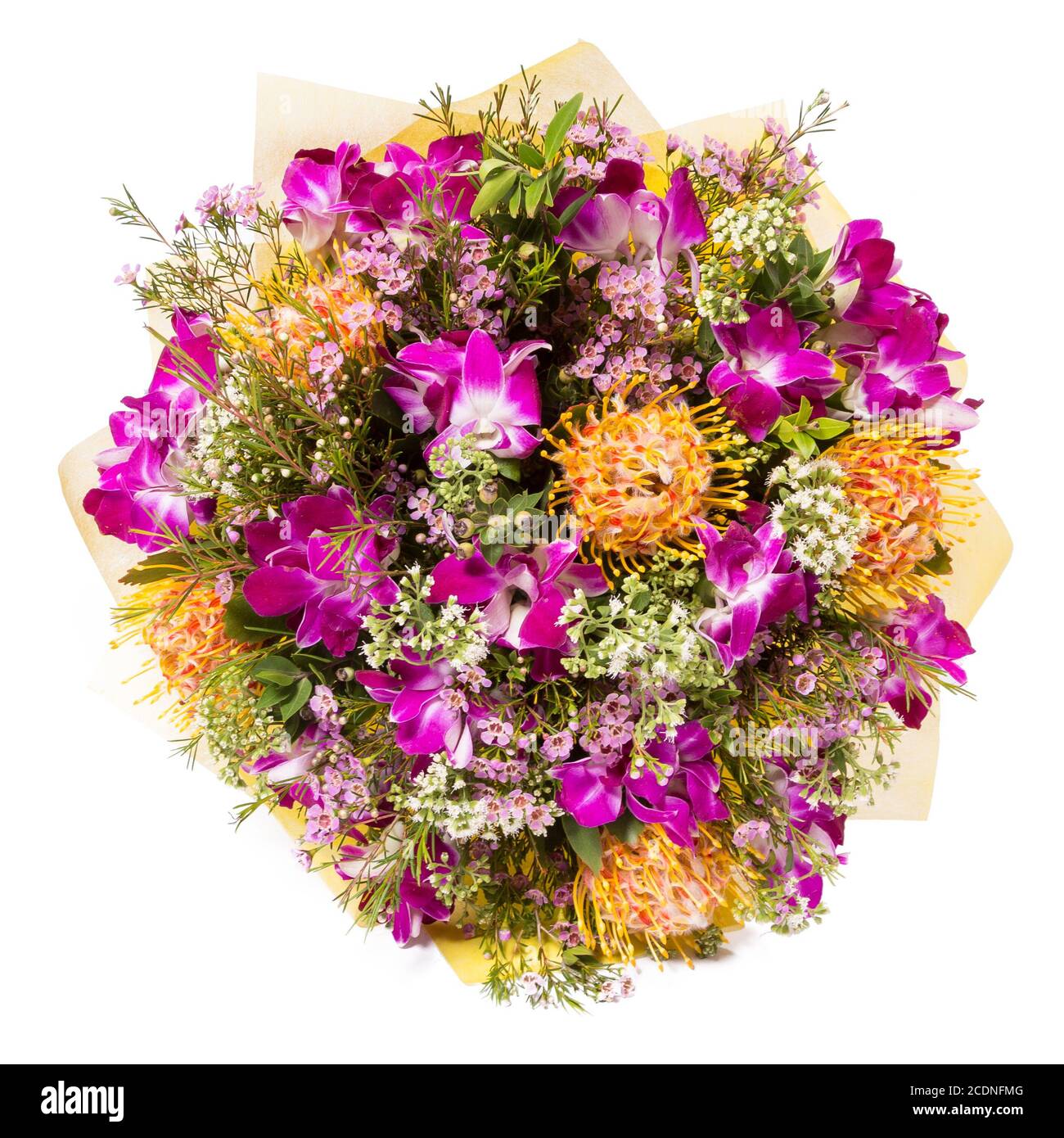 Bouquet of flowers top view isolated on white Stock Photo - Alamy