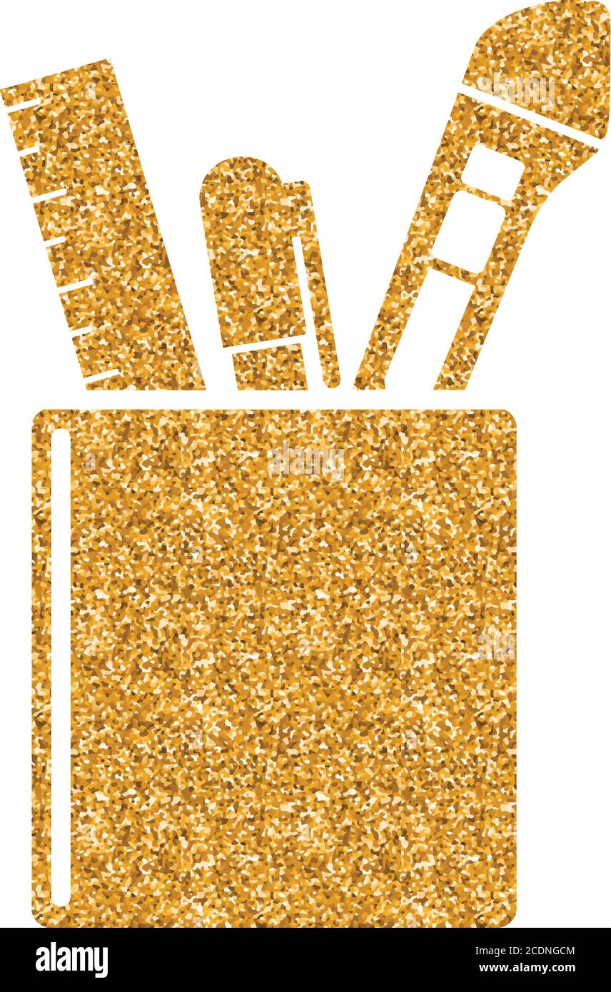 Pen pot icon in gold glitter texture. Sparkle luxury style vector ...