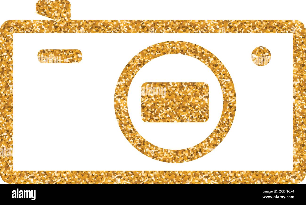 Camera icon in gold glitter texture. Sparkle luxury style vector ...