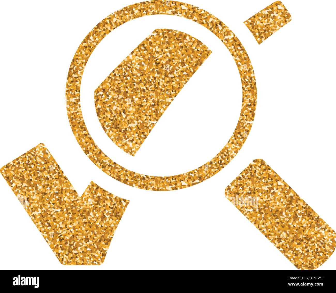 Magnifier check mark icon in gold glitter texture. Sparkle luxury style ...