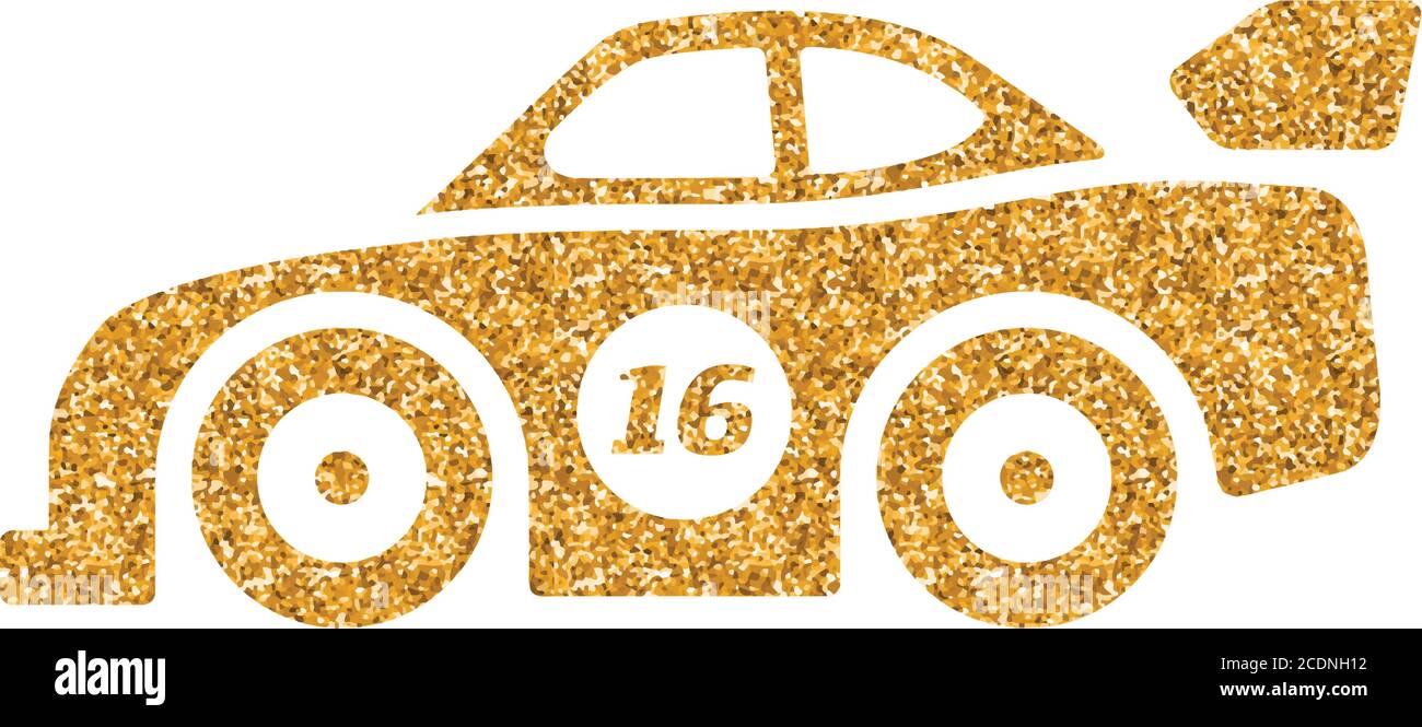Race car icon in gold glitter texture. Sparkle luxury style vector ...