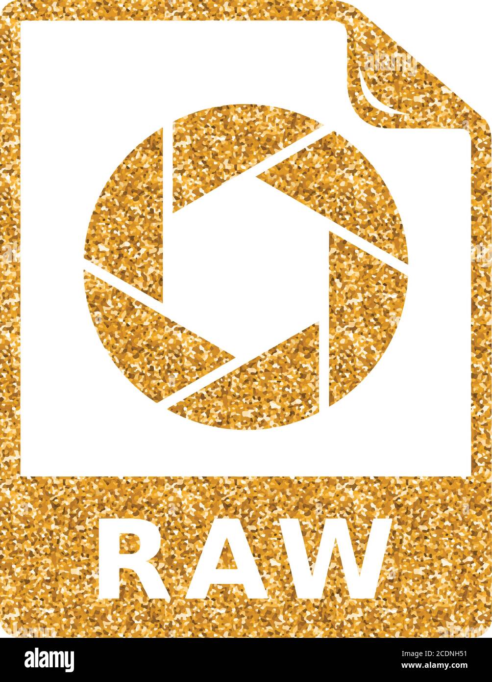 RAW file format icon in gold glitter texture. Sparkle luxury style ...