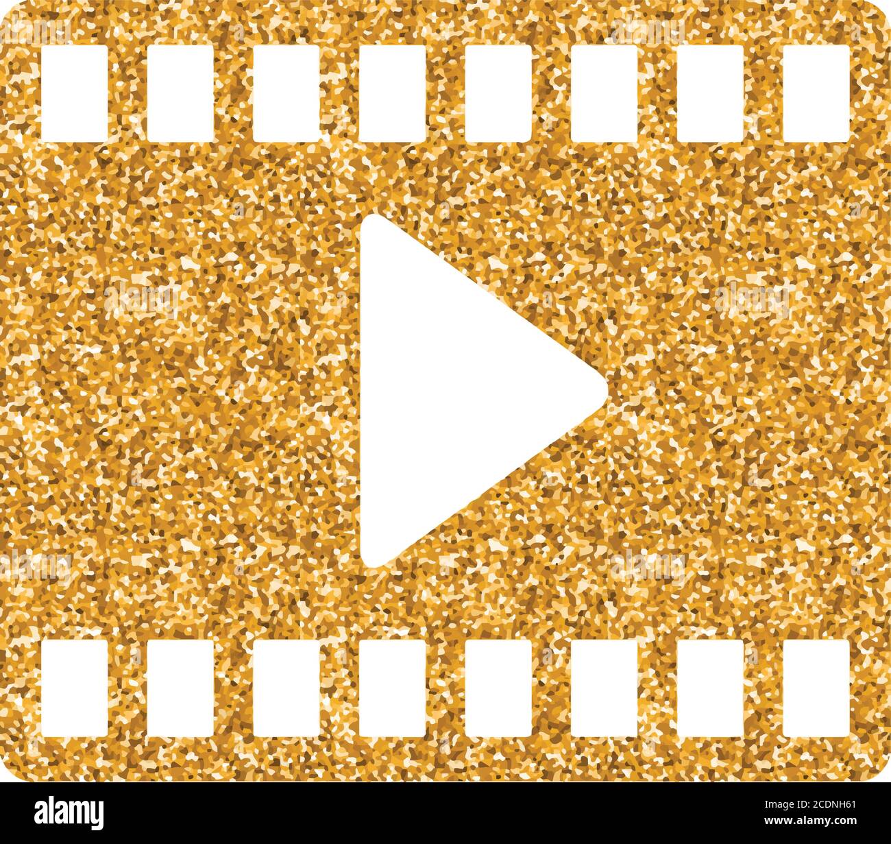 Movie play symbol icon in gold glitter texture. Sparkle luxury style ...