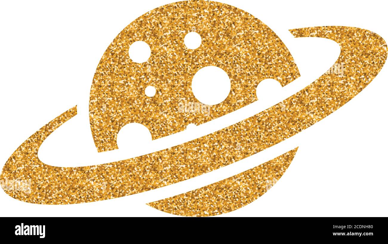 Planet Saturn icon in gold glitter texture. Sparkle luxury style vector ...