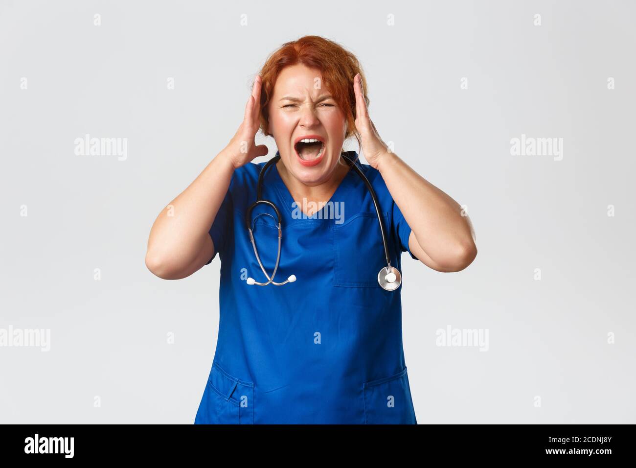 Medicine, healthcare and coronavirus concept. Annoyed and angry ...