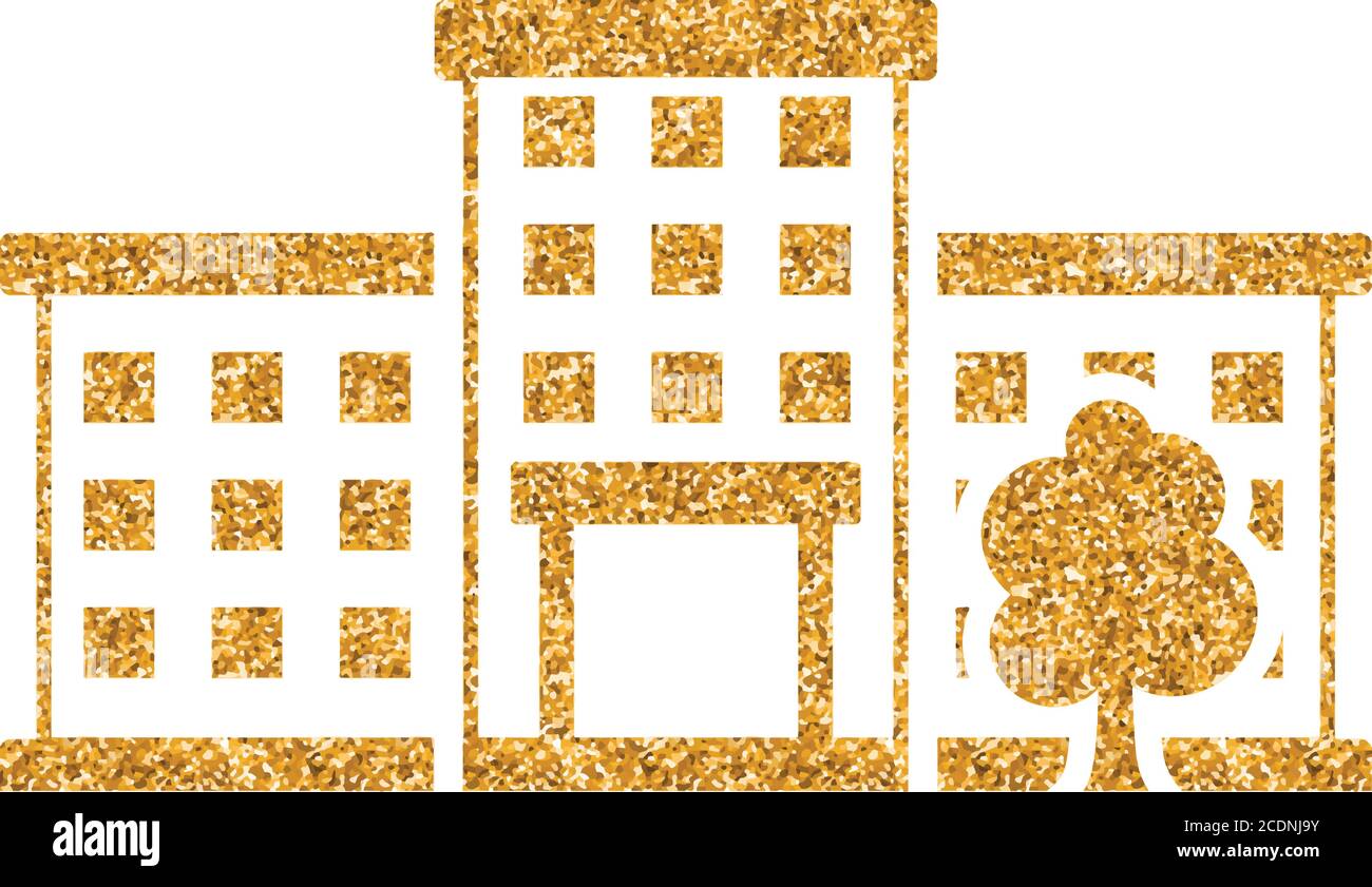 Building icon in gold glitter texture. Sparkle luxury style vector ...