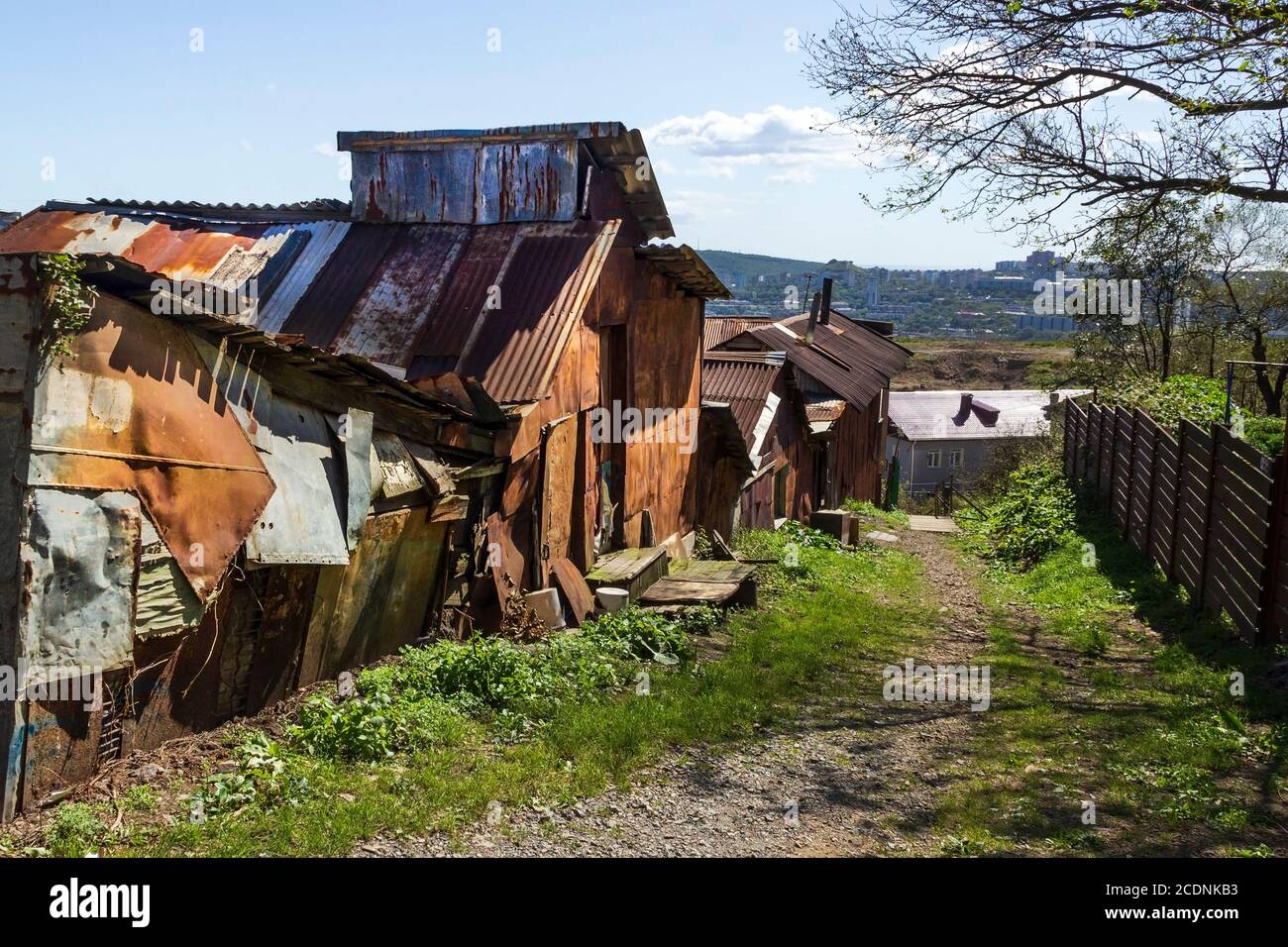 Old slums from boards and rusty sheets of metal on top of the Eagle's ...