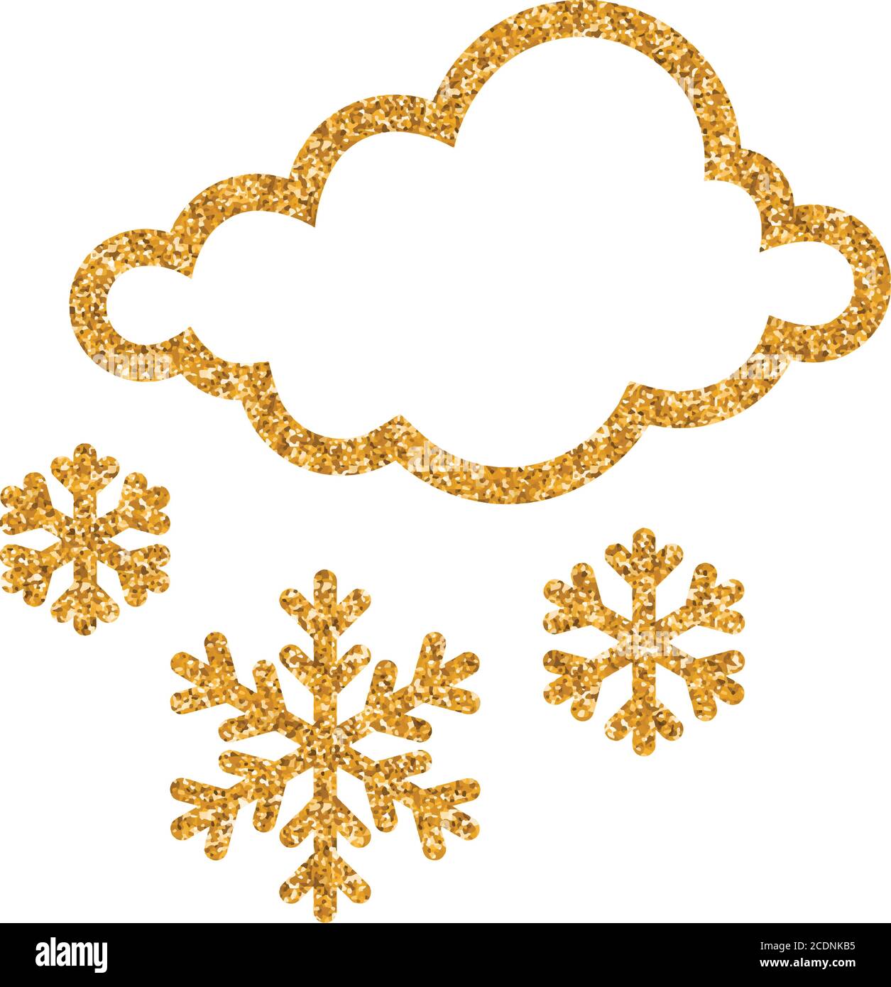 Weather overcast snowing icon in gold glitter texture. Sparkle luxury style vector illustration ...