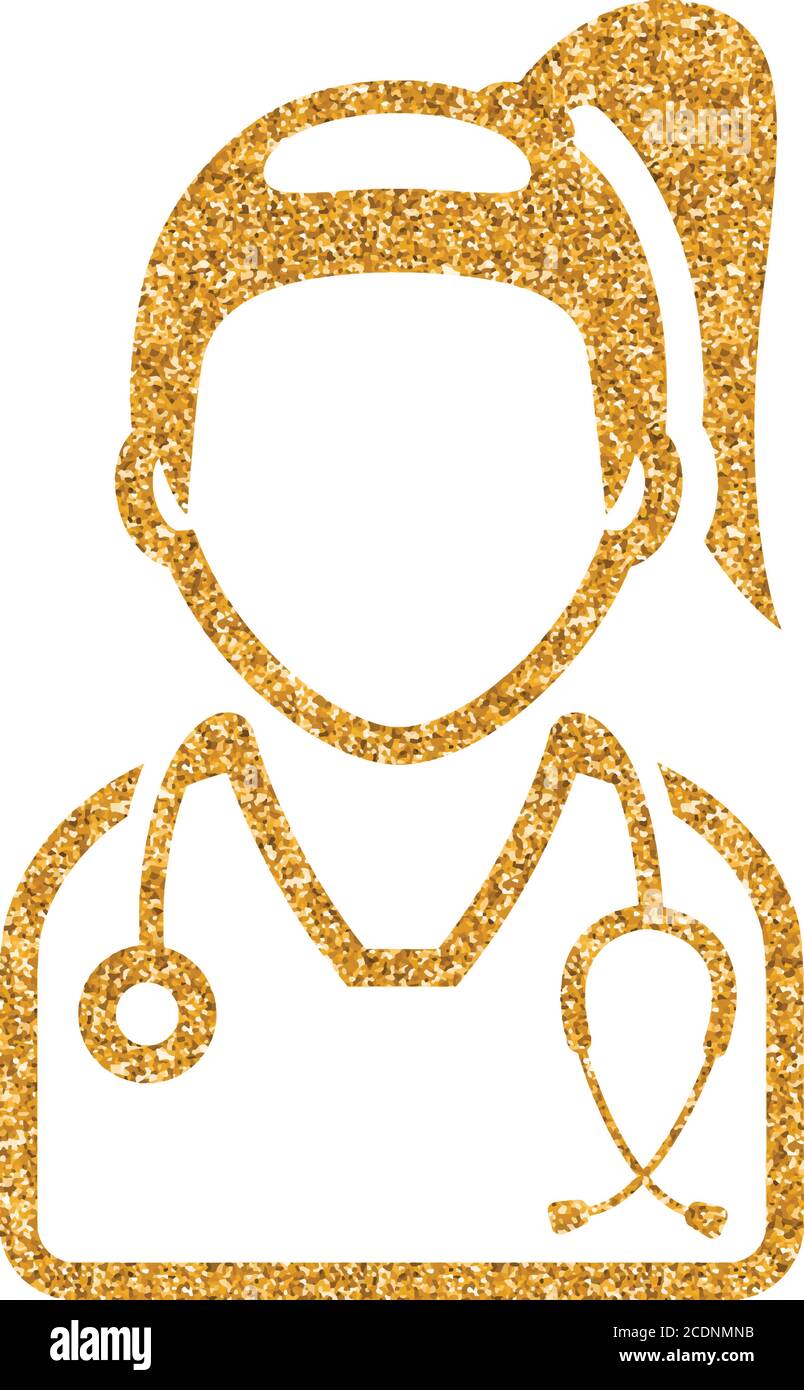 Woman doctor icon in gold glitter texture. Sparkle luxury style vector ...