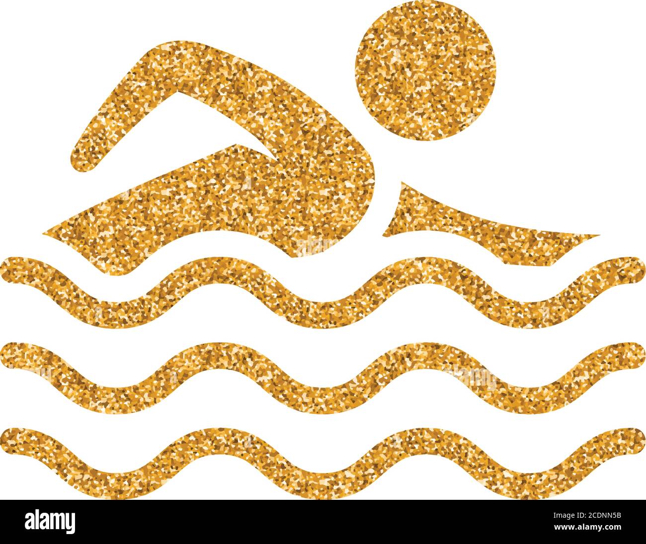 Man swimming icon in gold glitter texture. Sparkle luxury style vector ...