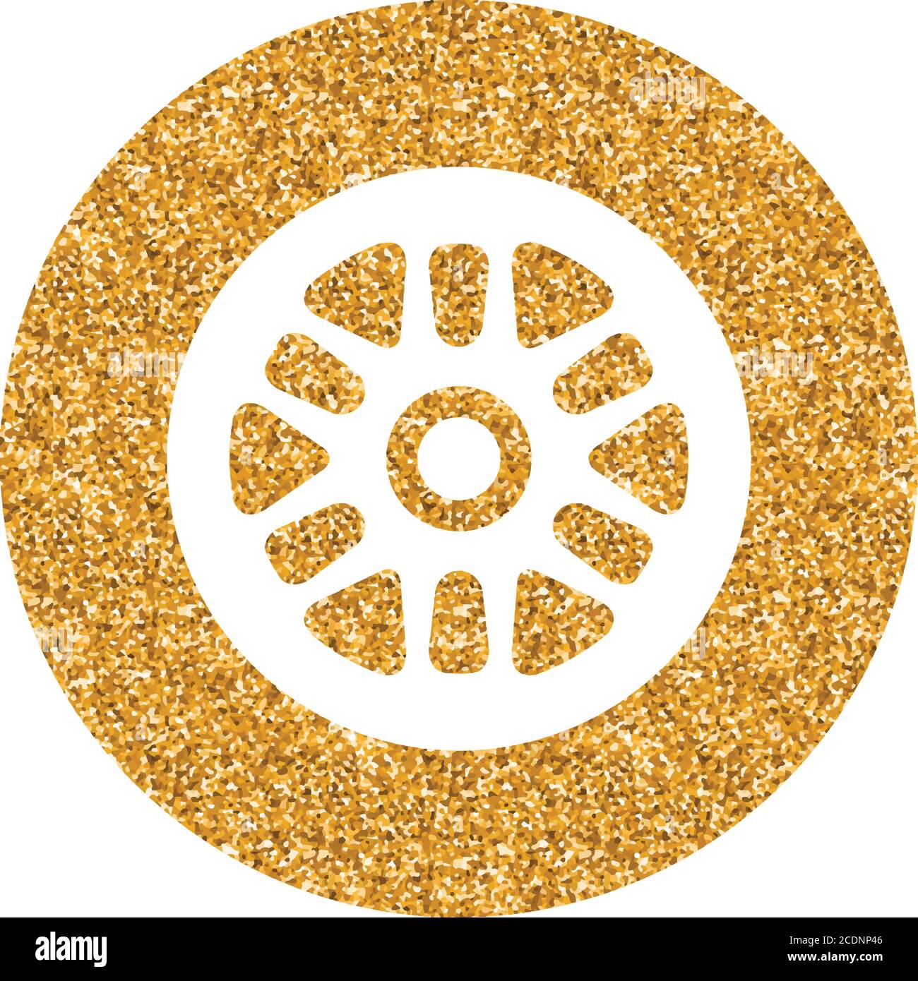 Car tire icon in gold glitter texture. Sparkle luxury style vector ...