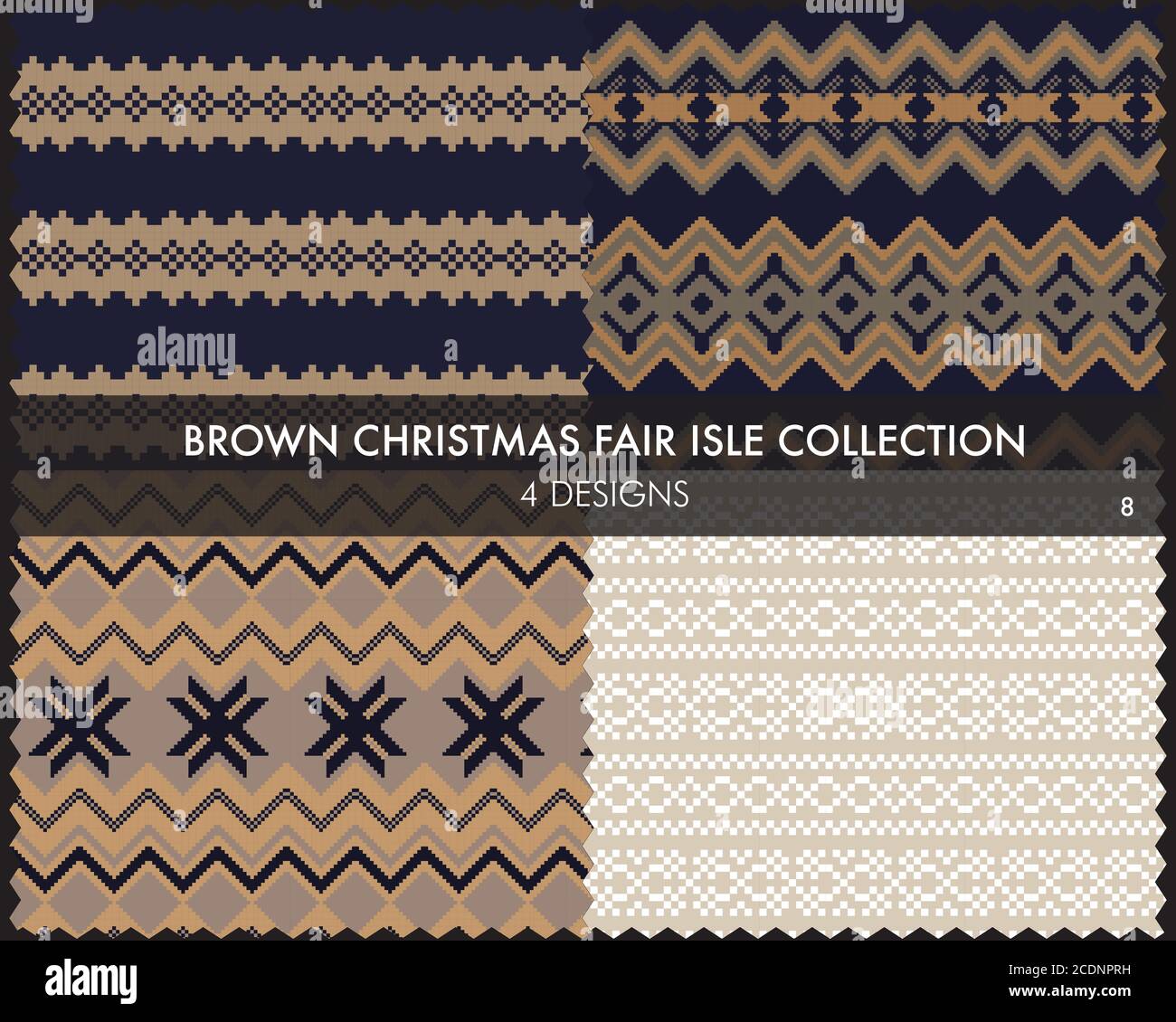 Brown Christmas fair isle pattern collection includes 4 design swatches ...