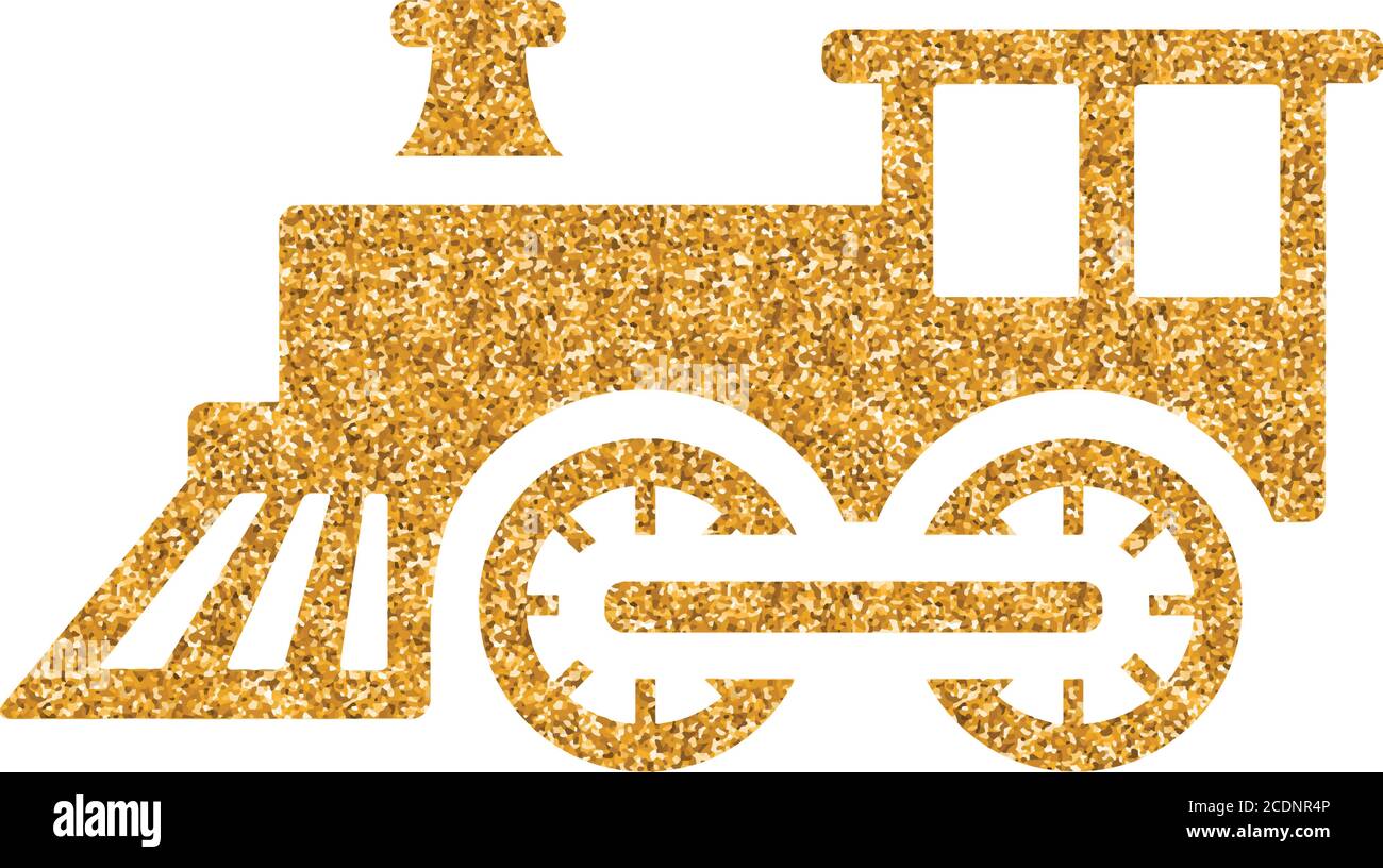 Locomotive toy icon in gold glitter texture. Sparkle luxury style ...