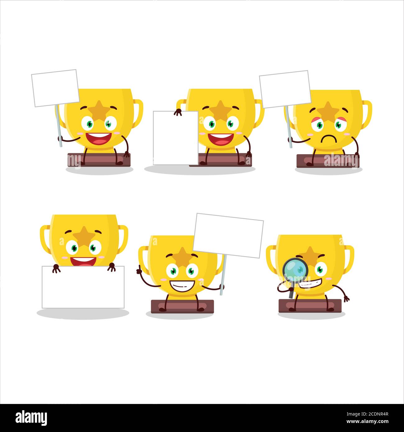 Gold trophy cartoon character bring information board Stock Vector ...