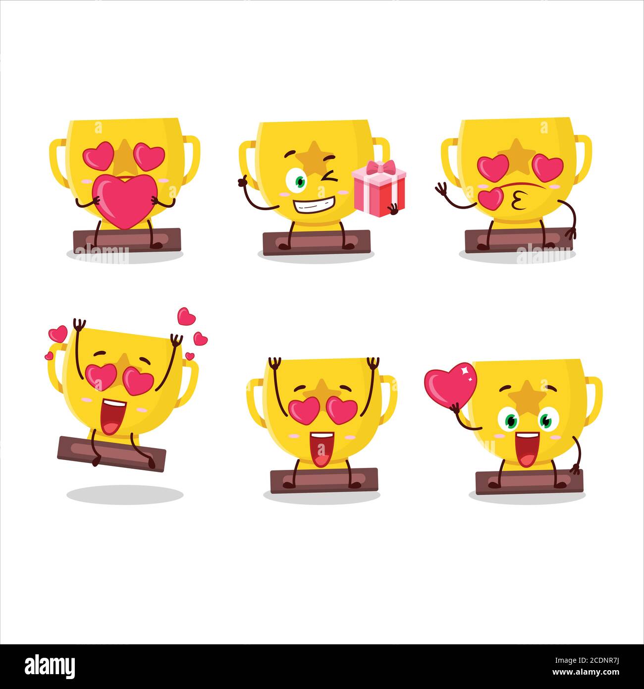 Gold trophy cartoon character with love cute emoticon Stock Vector ...