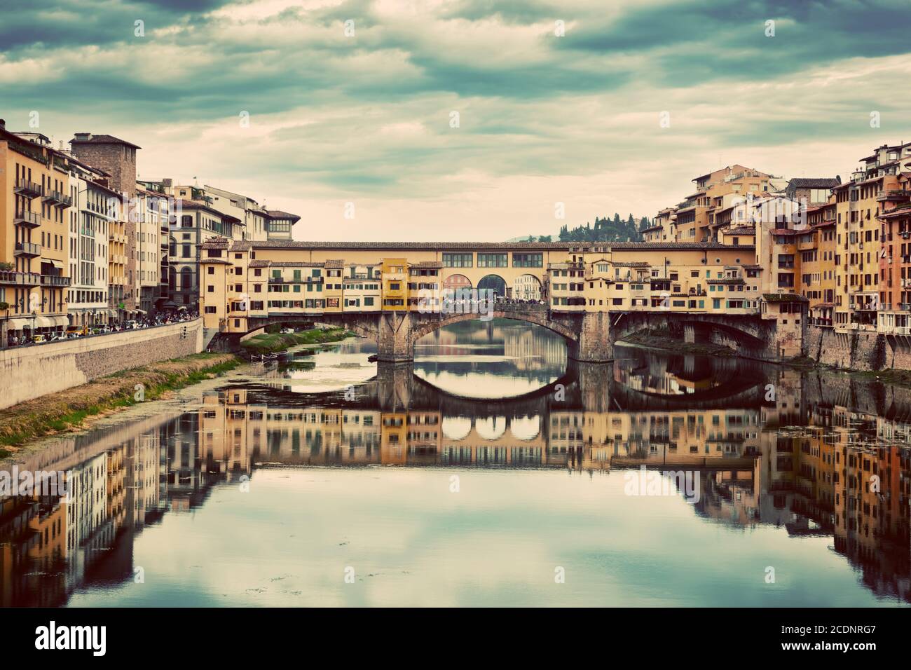 Ponte Vecchio bridge in Florence, Italy. Arno River, vintage Stock ...