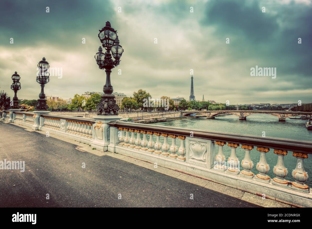 Pont Alexandre III bridge in Paris, France. Seine river and Eiffel ...