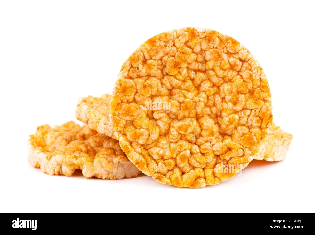 Caramelized rice-corn crispbread, isolated on white background. Sweet ...