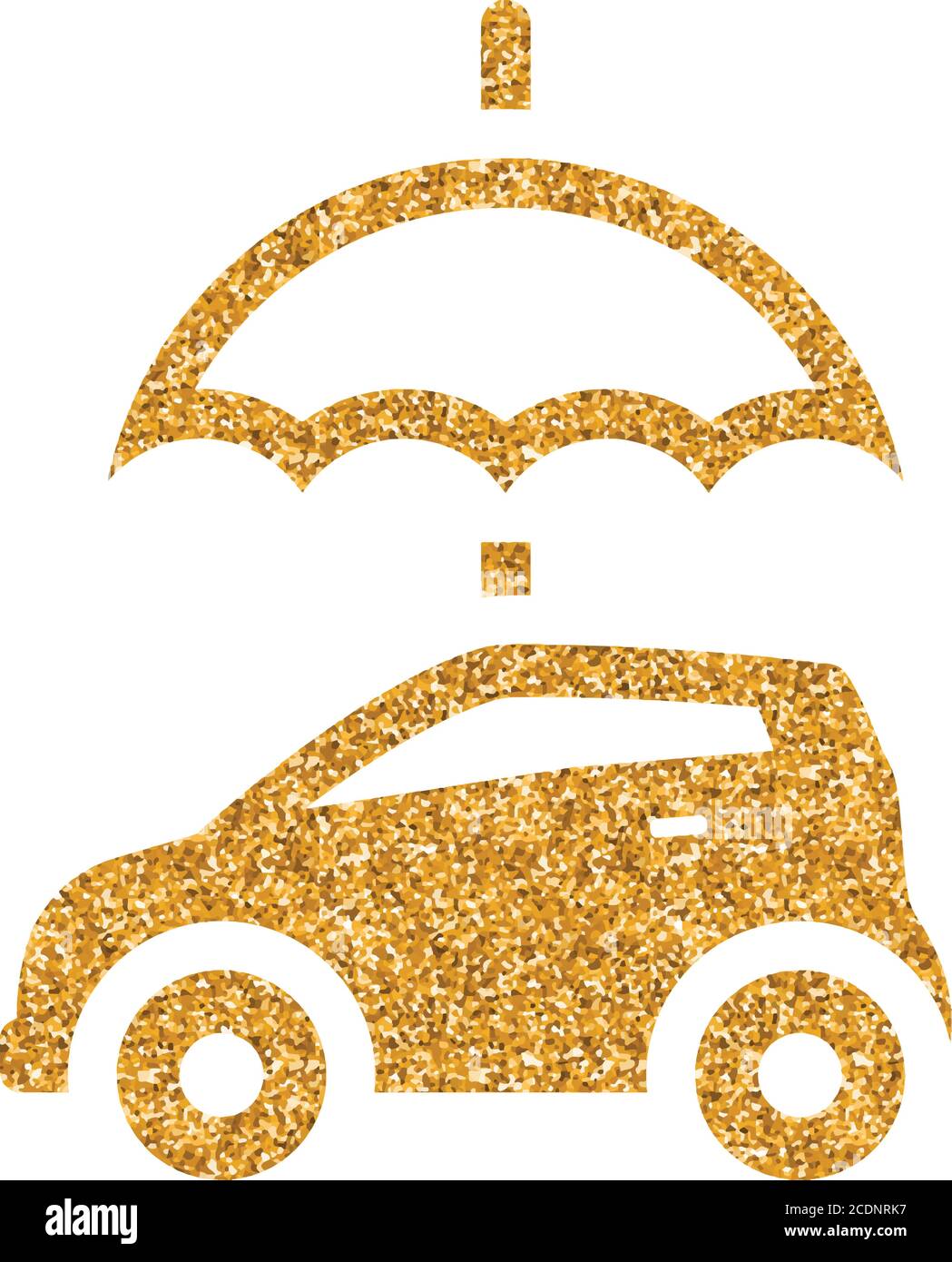 Car and umbrella icon in gold glitter texture. Sparkle luxury style ...