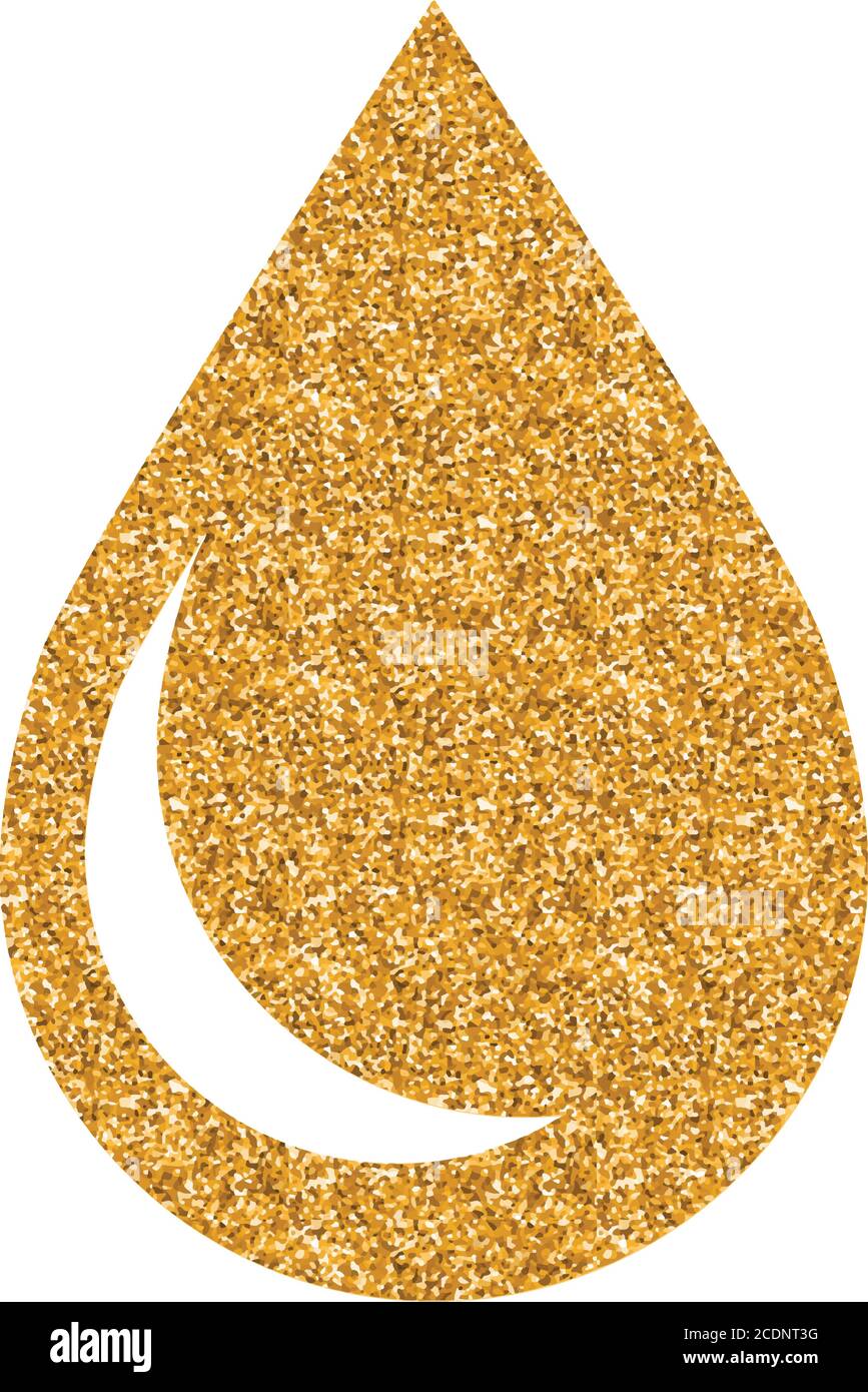 Water drop icon in gold glitter texture. Sparkle luxury style vector ...